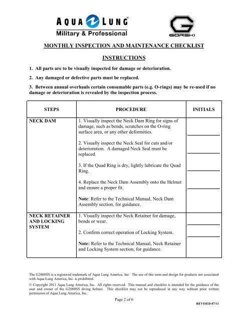 MONTHLY INSPECTION AND MA