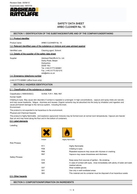 SAFETY DATA SHEET ARBO CLEANER No. 15