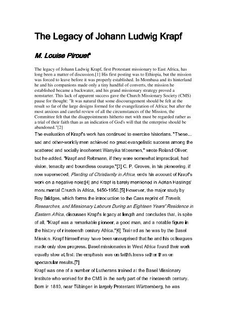 The Legacy of Johann Ludwig Krapf - Henry Martyn Centre