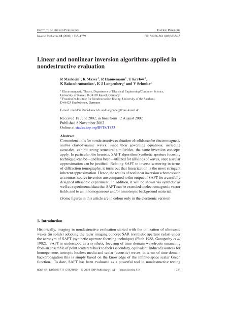 Linear And Nonlinear Inversion Algorithms Applied Researchgate