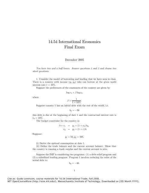 14.54 International Economics Final Exam - MIT OpenCourseWare