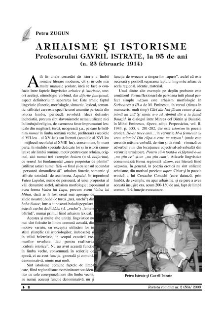 ARHAISME ŞI ISTORISME
