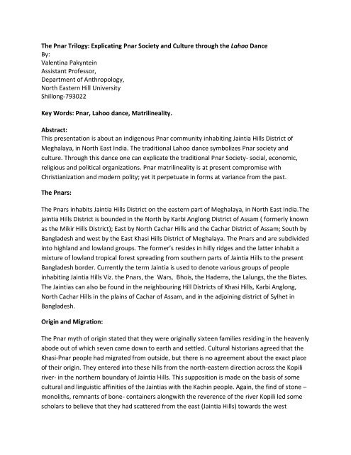 The Pnar Trilogy: Explicating Pnar Society and Culture through the ...