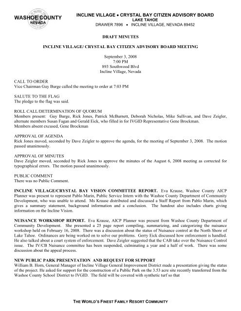INCLINE VILLAGE â ¢ CRYSTAL BAY CITIZEN ADVISORY BOARD