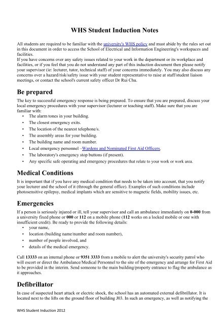 WHS Student Induction Notes - Electrical & Information Engineering