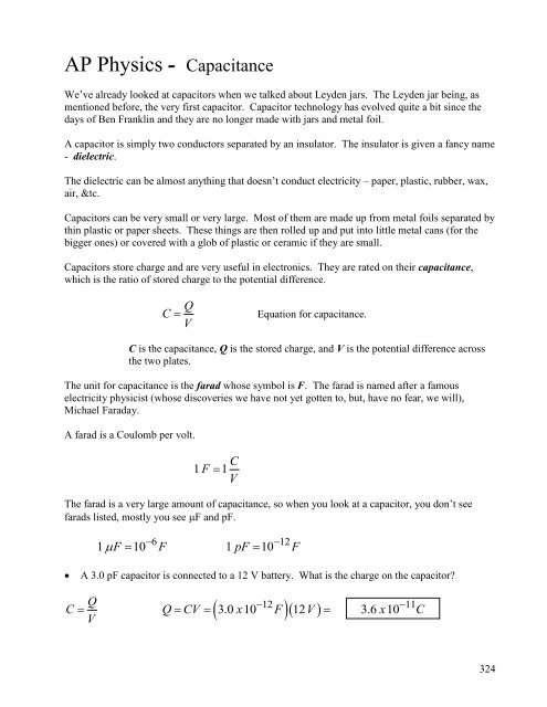AP Physics - Capacitance