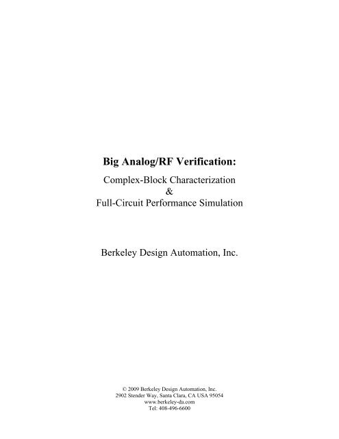 Big Analog Rf Verification Berkeley Design Automation