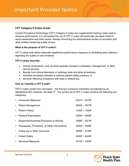 CPT Category II Codes Guide HomeTownHealth CPT Category II Codes Guide HomeTownHealth