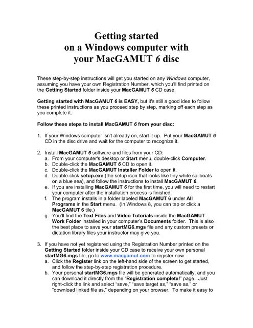 Getting started on a PC with a CD - MacGamut