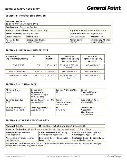 46-097 SPANTEX LTX TOP COAT C Product Use ... - General Paint