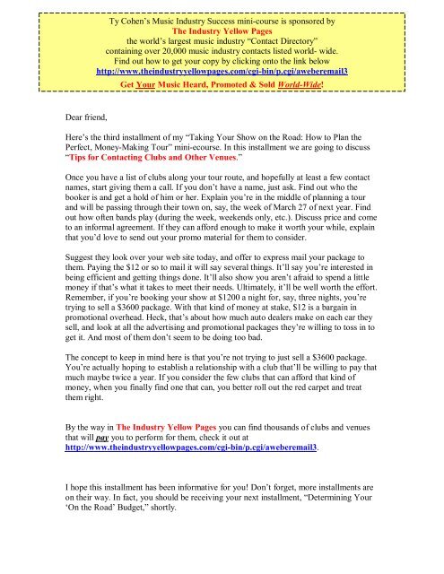 Dear (first name) - The Industry Yellow Pages