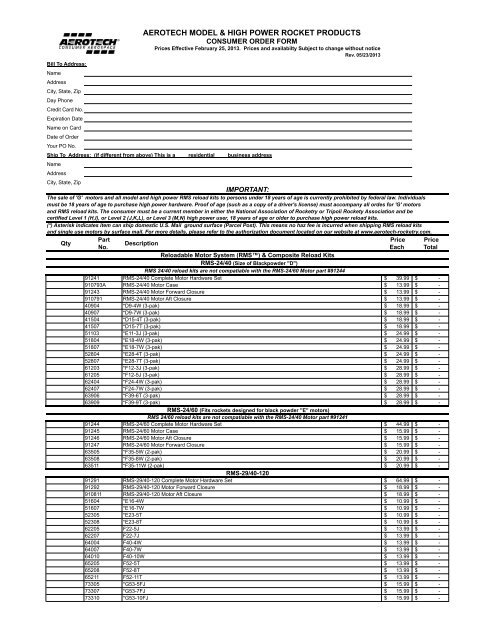 Combined Retail Order Form (PDF format) - AeroTech