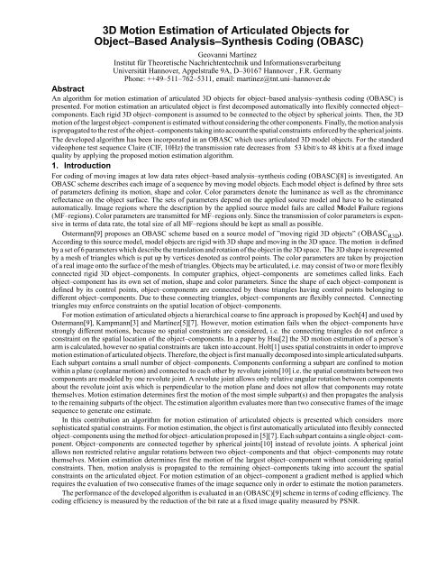 3d Motion Estimation Of Articulated Objects For Object Ipcv Lab