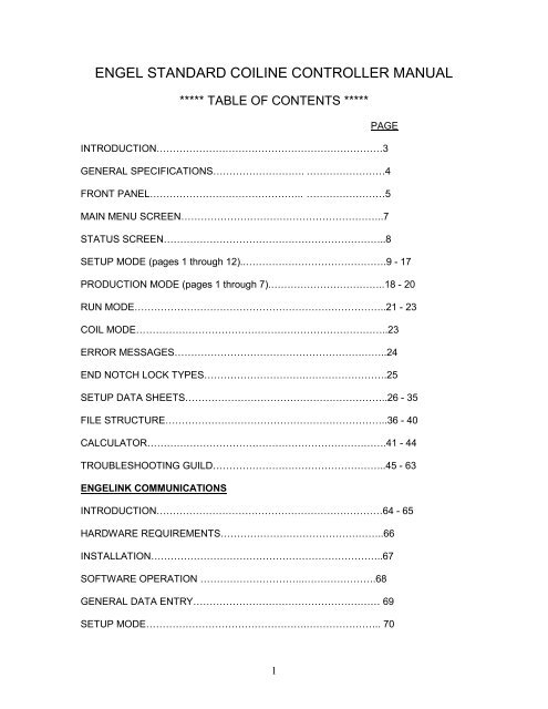 ENGEL STANDARD COILINE CONTROLLER MANUAL