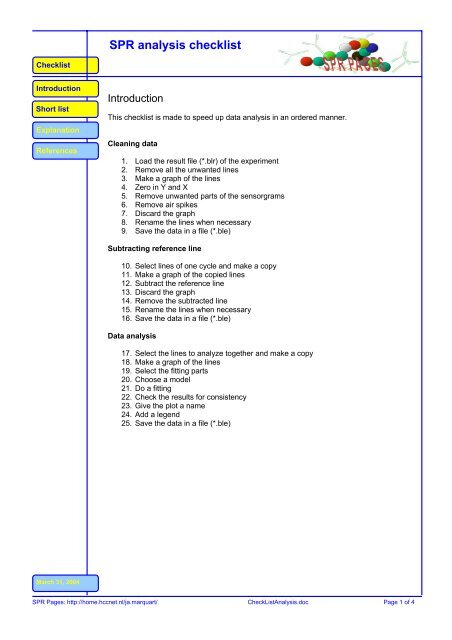 SPR analysis checklist - MichalakMethods