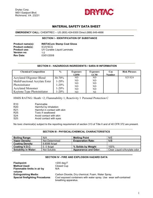 InstaCure Stamp Coat Gloss MSDS - Drytac