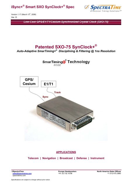 Patented SXO-75 SynClock+ - Spectratime