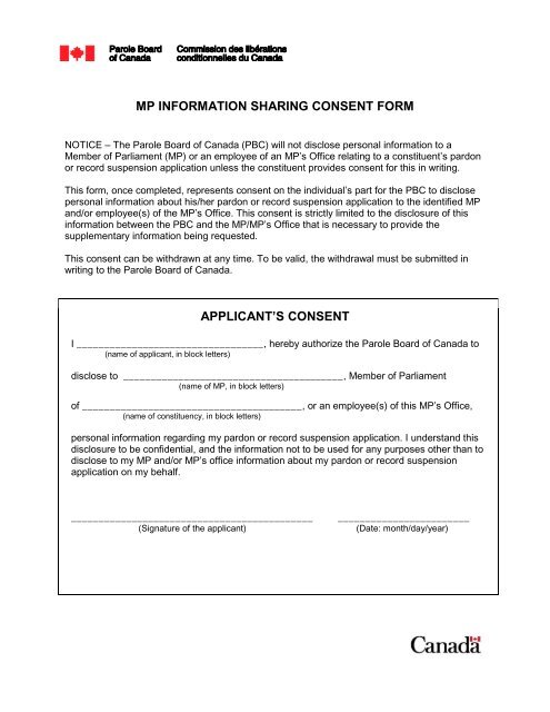 MP INFORMATION SHARING CONSENT FORM APPLICANT'S ...