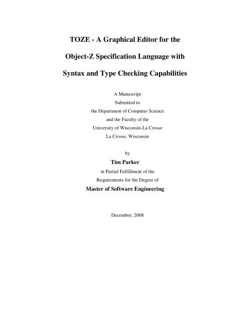 TOZE - A Graphical Editor for the Object-Z Specification Language ...