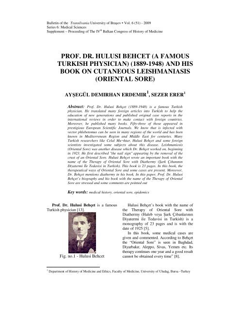 PROF. DR. HULUSI BEHCET (A FAMOUS TURKISH PHYSICIAN ...