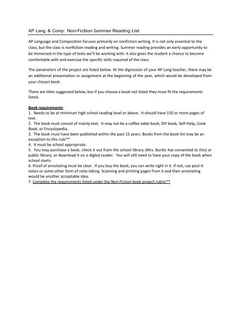 Summer Reading List - Millard North High School