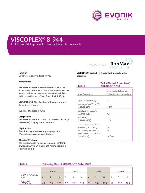 VISCOPLEXÂ® 8-944 - Evonik Oil Additives