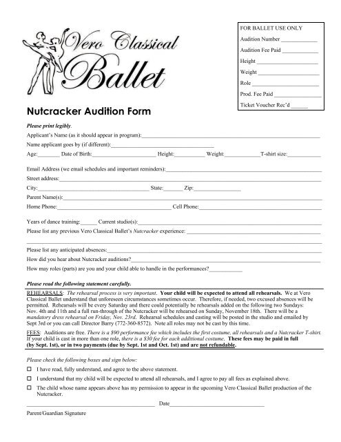 Nutcracker Audition Form - Vero Classical Ballet