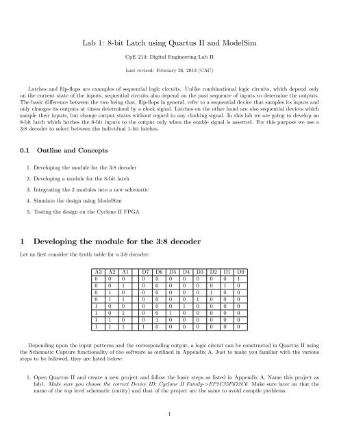 1 Design of 8-bit Latch using Altera Quartus-II Software