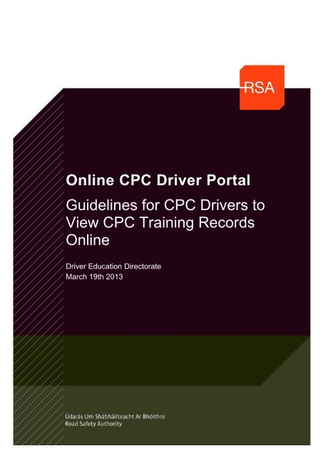 Guidelines for using the My CPC Driver Portal - Road Safety Authority