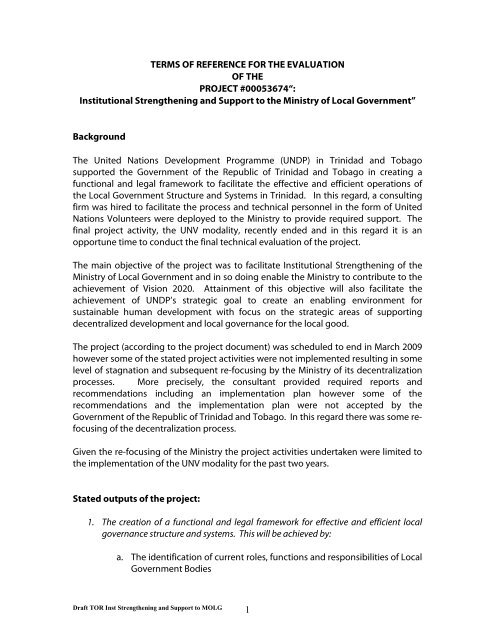 terms of reference for the final evaluation - UNDP Trinidad and Tobago