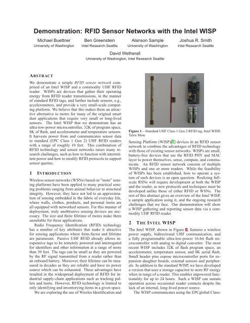 RFID Sensor Networks with the Intel WISP - MIT Media Lab