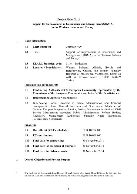 Annex 15 â Template of Project Fiche for IPA programmes ...