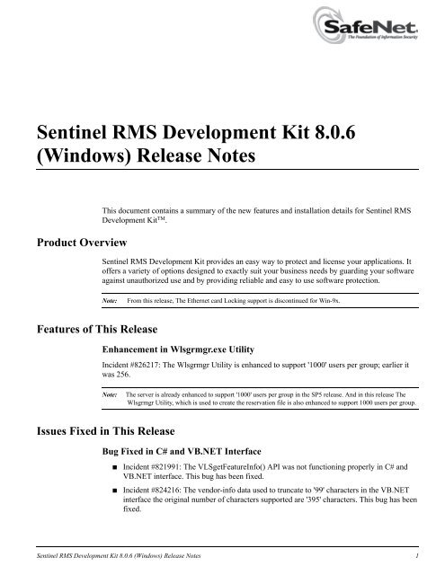 Sentinel RMS Development Kit 8.0.4 (Windows ... - Secure Support