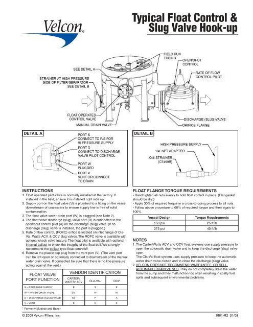 Typical Float Control & Slug Valve Hook-up - Velcon Filters