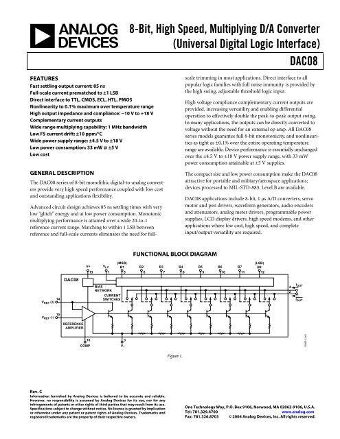 DAC08 8-Bit, High Speed, Multiplying D/A ... - Analog Devices