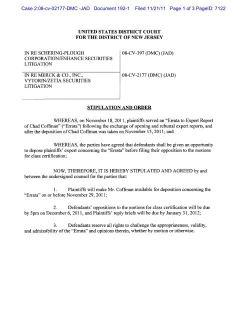 joint stipulation and proposed order - New Merck, Reviewed