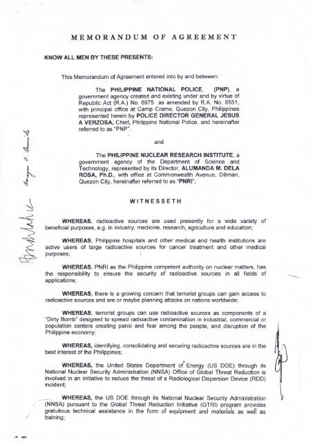 MEMORANDUM OF AGREEMENT - PNP Directorate for Operations ...