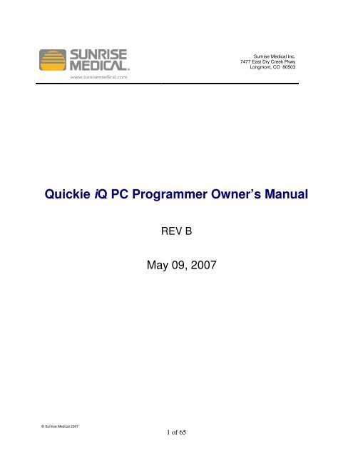 Quickie iQ PC Programmer Owner's Manual - Sunrise Medical