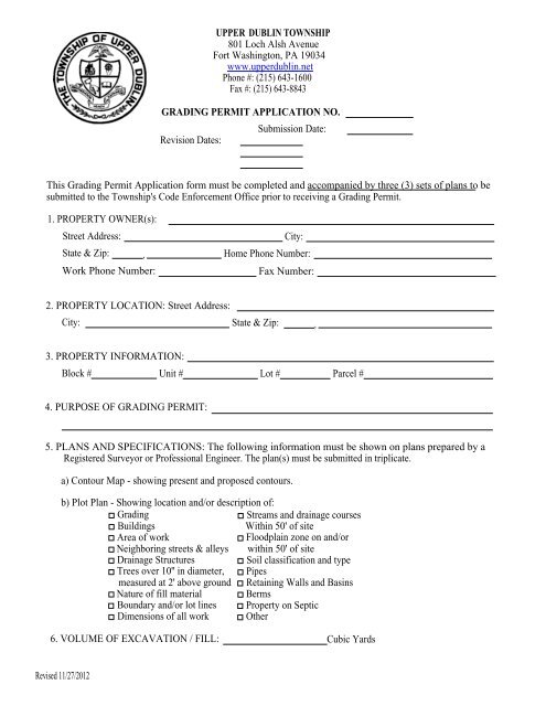 Form-Grading Permit Application - Upper Dublin Township