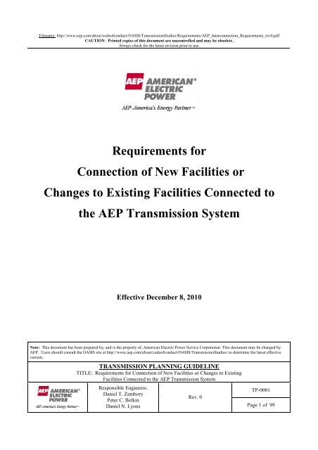 Connection Requirements for the AEP Transmission System