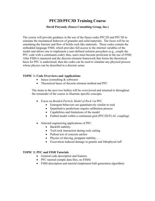 PFC2D/PFC3D Training Course - Itasca Denver, Inc.