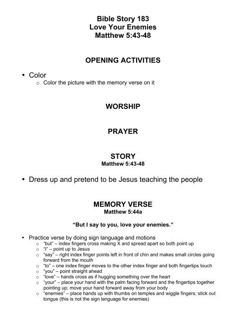 Bible Story 183 Love Your Enemies Matthew 5:43-48 OPENING ...