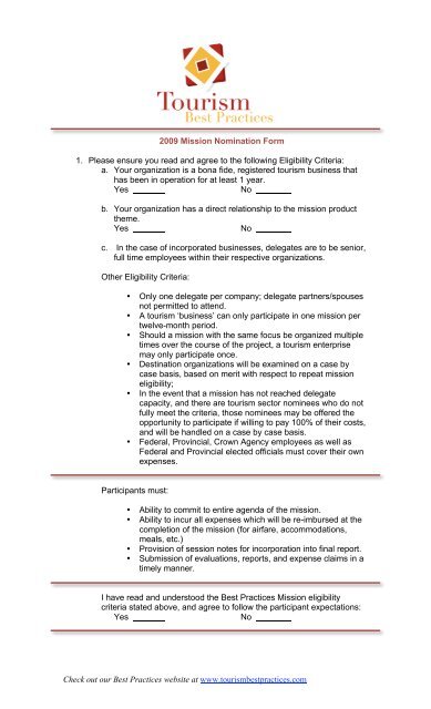 Registration Form - Tourism Best Practices