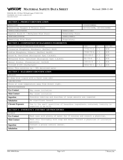 MATERIAL SAFETY DATA SHEET - Jinbiotech