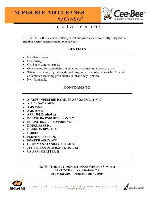 SUPER BEE 210 CLEANER - McGean