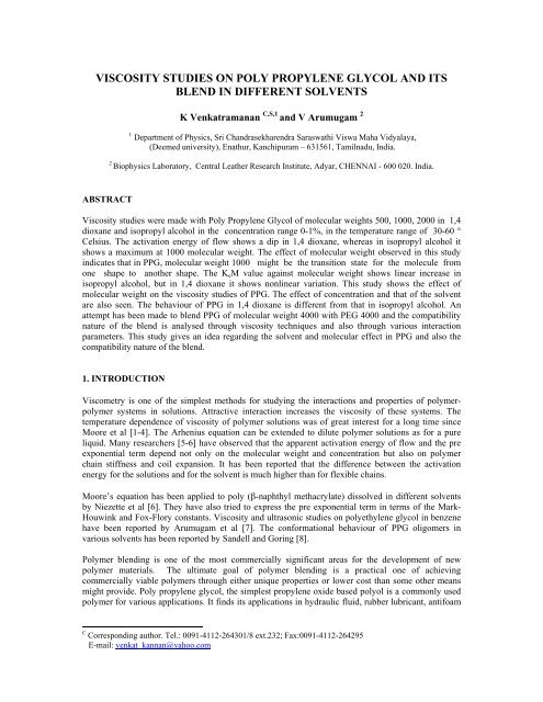Viscosity studies on poly propylene glycol (PPG ... - thermophysics.ru