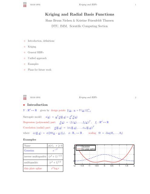 Kriging and Radial Basis Functions
