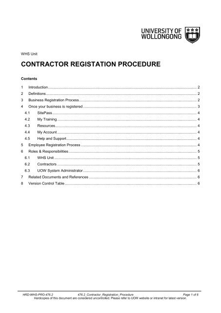 Contractor Registration Procedure - Staff