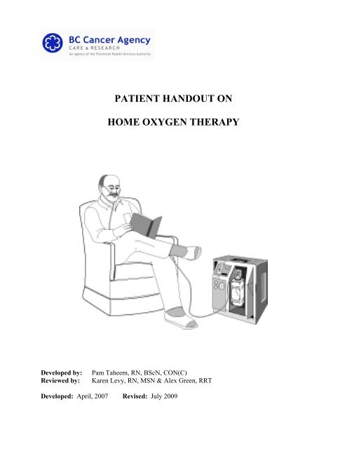 patient handout on home oxygen therapy - BC Cancer Agency