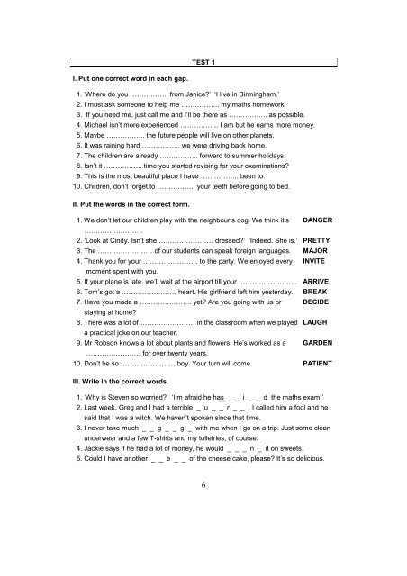 TEST 1 I Put One Correct Word In Each Gap 1 Where HandyBooks